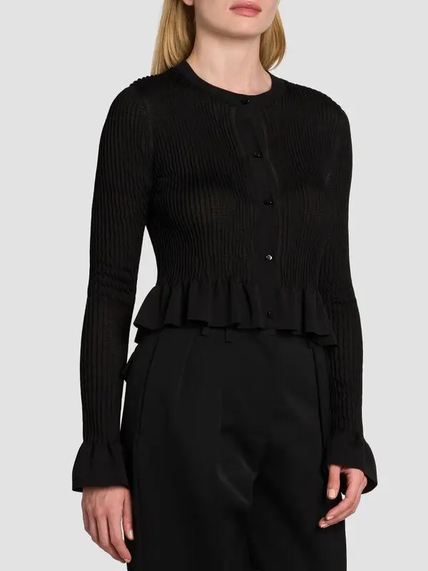 JIL SANDER Frill-trim Rib-knit Cardigan - Black