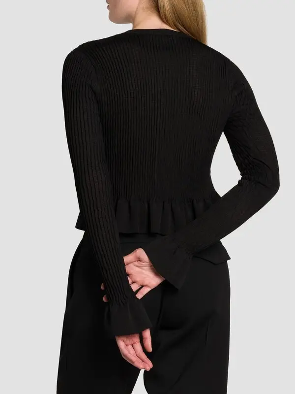 JIL SANDER Frill-trim Rib-knit Cardigan - Black