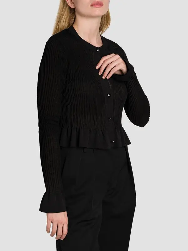JIL SANDER Frill-trim Rib-knit Cardigan - Black