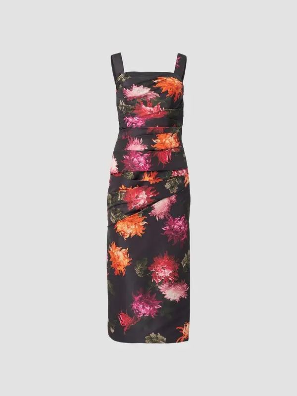 Carolina Herrera Chrysanthemum-print Draped Cocktail Dress