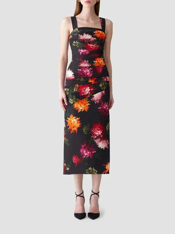 Carolina Herrera Chrysanthemum-print Draped Cocktail Dress