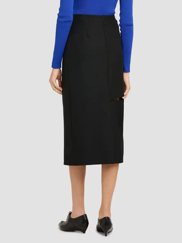 JIL SANDER Cut-out Grain De Poudre Wool Knee-length Skirt