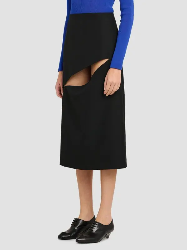 JIL SANDER Cut-out Grain De Poudre Wool Knee-length Skirt