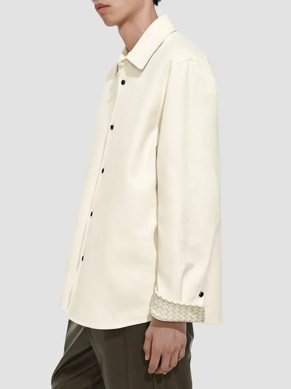 Bottega Veneta Cotton Gabardine Leather-cuff Overshirt