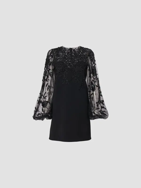 Carolina Herrera Embellished Lace Puff-sleeve Cocktail Dress - Black Multi