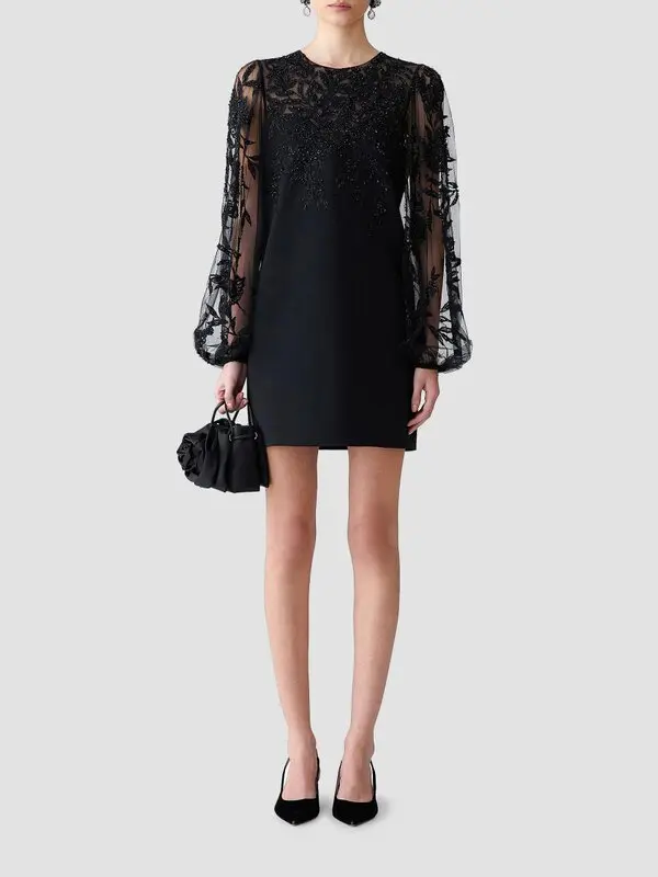 Carolina Herrera Embellished Lace Puff-sleeve Cocktail Dress