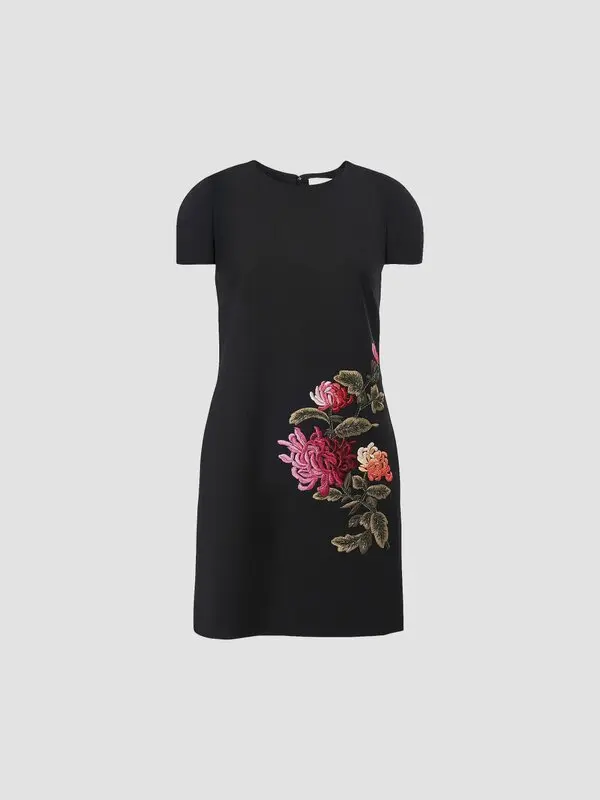 Carolina Herrera Chrysanthemum-embroidered Stretch-wool Minidress - Black Multi