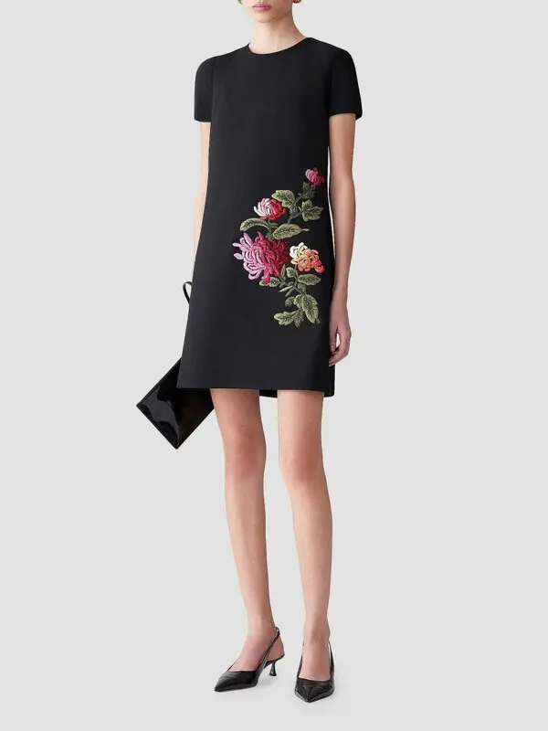 Carolina Herrera Chrysanthemum-embroidered Stretch-wool Minidress
