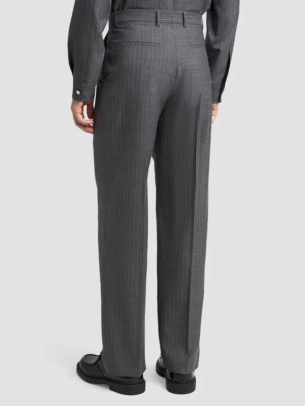 JIL SANDER Pleated Pinstripe Check Wool Trousers