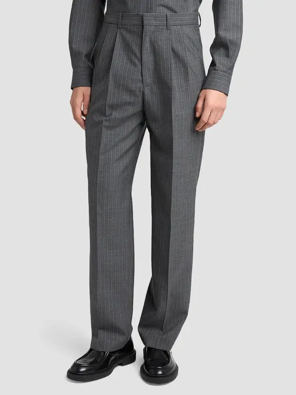 JIL SANDER Pleated Pinstripe Check Wool Trousers