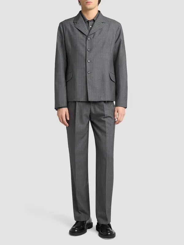 JIL SANDER Pleated Pinstripe Check Wool Trousers