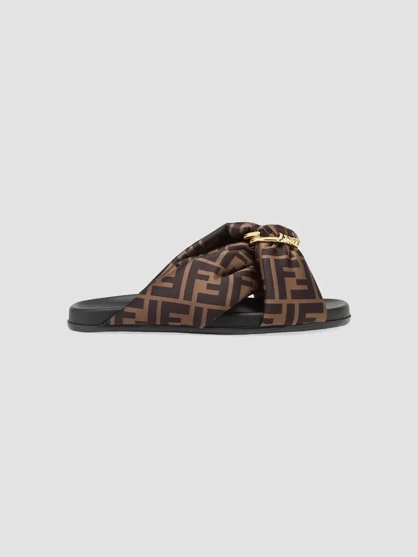 Fendi Feel Knot Leather Slide Sandals