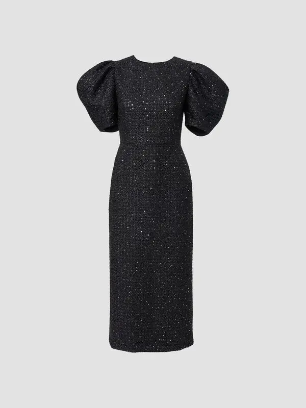 Carolina Herrera Sequined Tweed Puff-sleeve Cocktail Dress