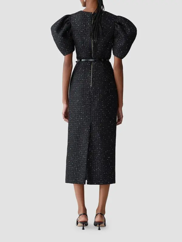 Carolina Herrera Sequined Tweed Puff-sleeve Cocktail Dress