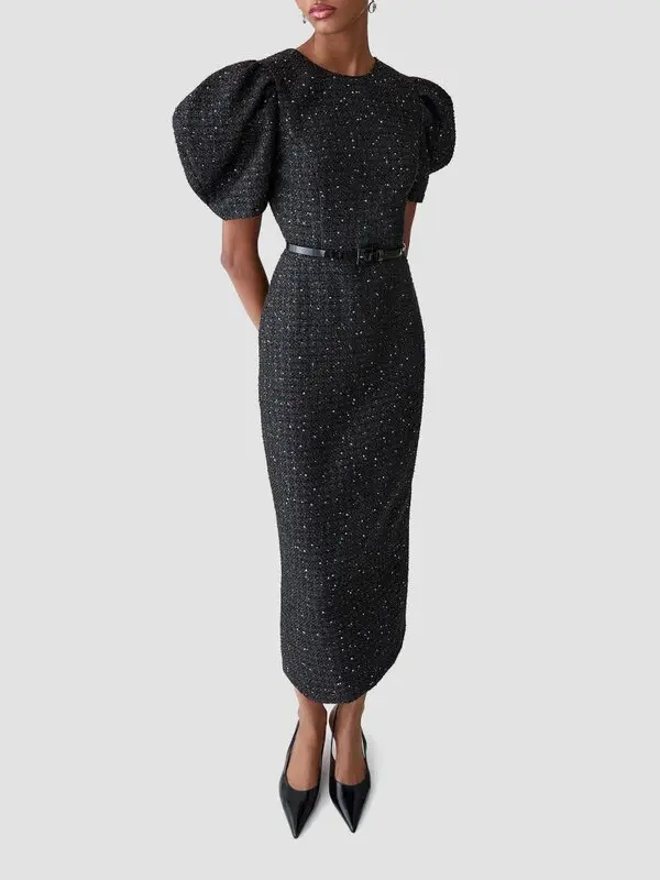 Carolina Herrera Sequined Tweed Puff-sleeve Cocktail Dress