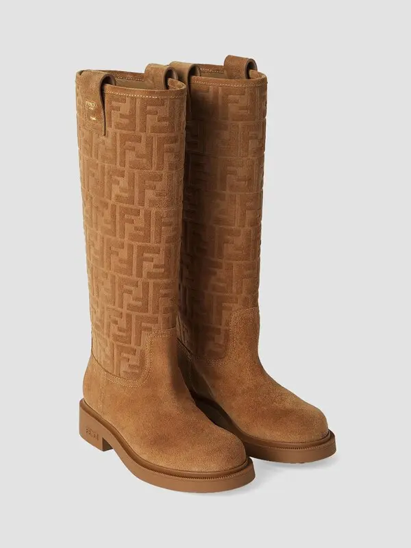 Fendi Filo Monogram Suede Knee Boots
