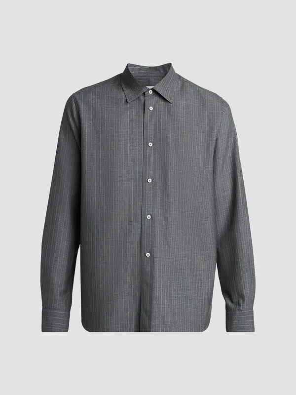 JIL SANDER Pinstripe Check Wool Button-front Shirt