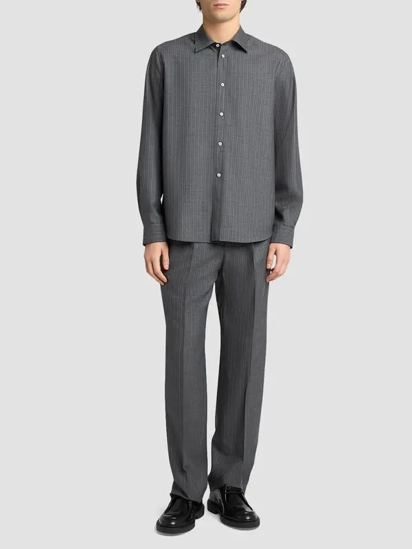 JIL SANDER Pinstripe Check Wool Button-front Shirt