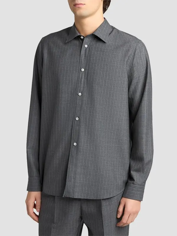 JIL SANDER Pinstripe Check Wool Button-front Shirt