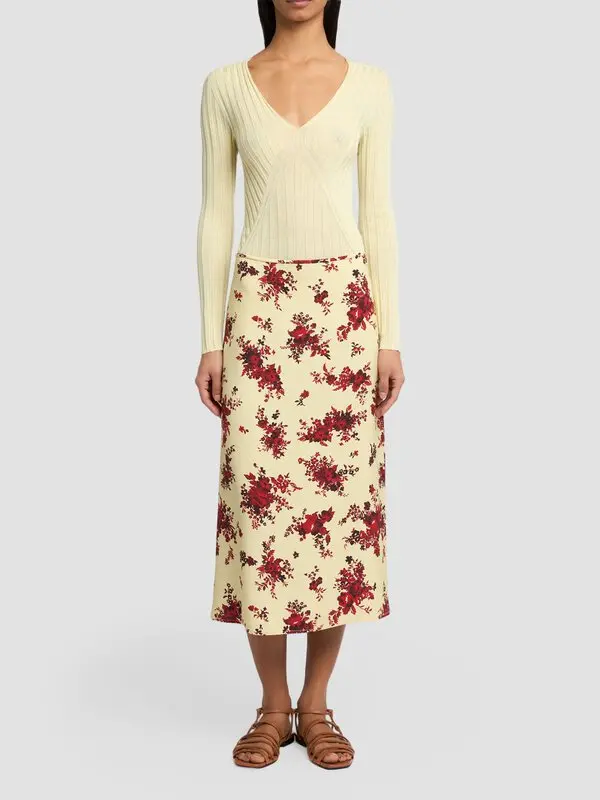 JIL SANDER Floral Enverse Satin Midi Skirt