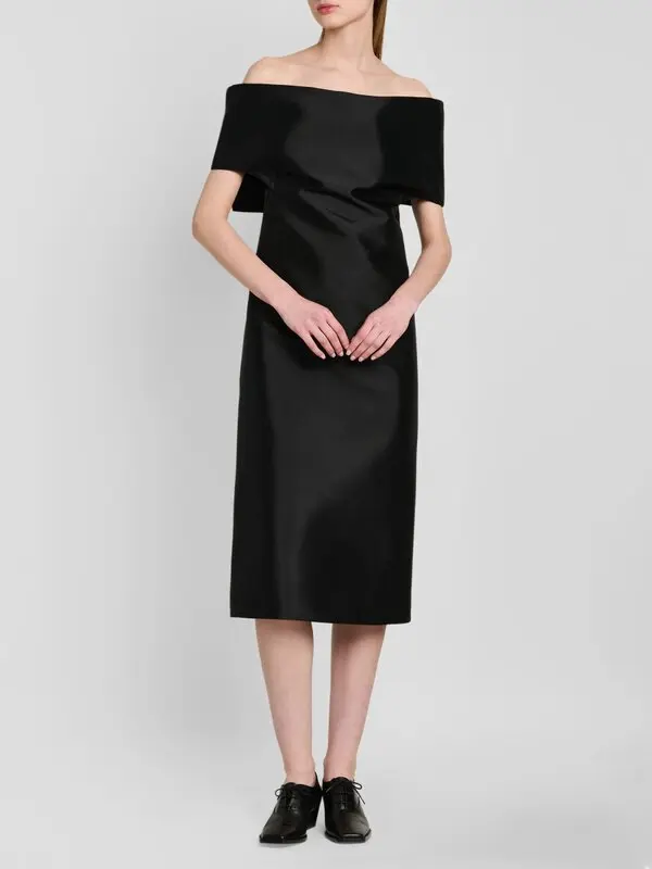 JIL SANDER Off-the-shoulder Silk-wool Midi Dress