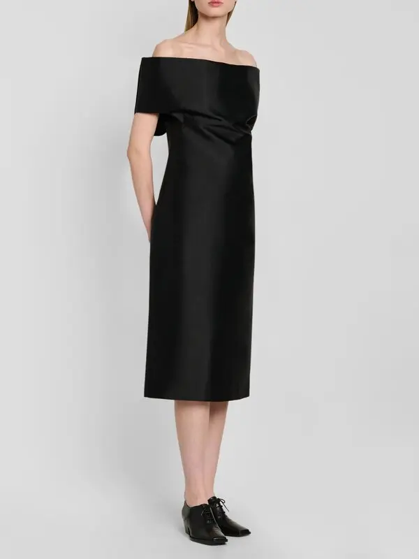 JIL SANDER Off-the-shoulder Silk-wool Midi Dress