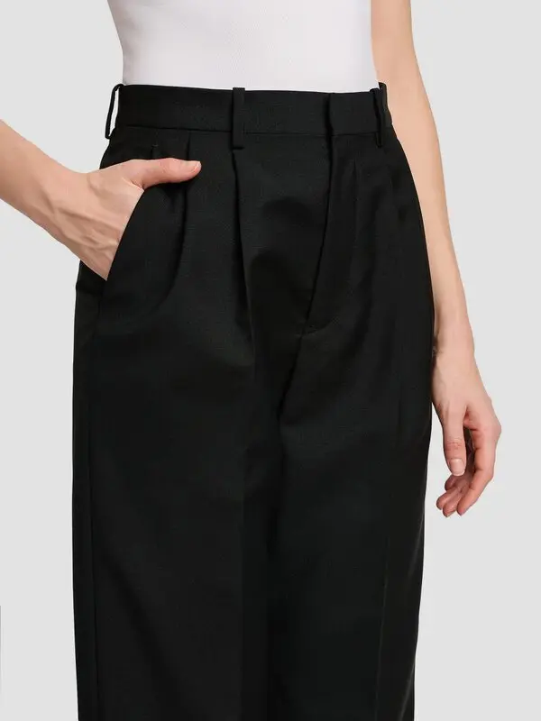 JIL SANDER Wool-mohair Canvas Pleated Trousers