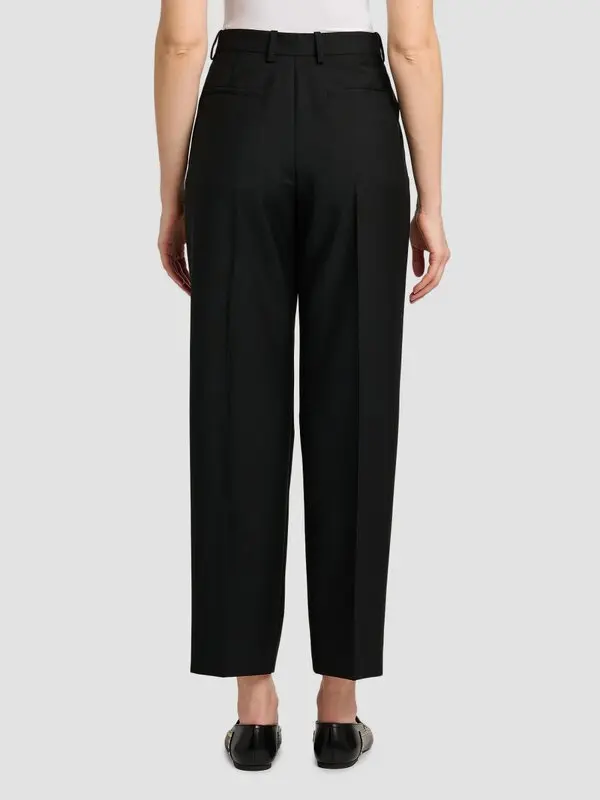 JIL SANDER Wool-mohair Canvas Pleated Trousers