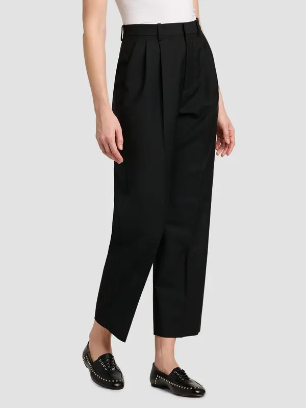 JIL SANDER Wool-mohair Canvas Pleated Trousers
