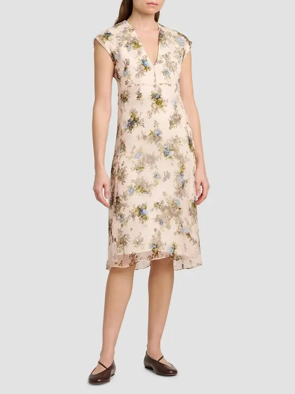 JIL SANDER Floral Silk Crepe Dress