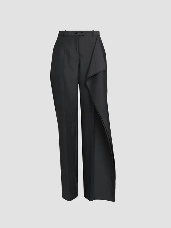 JIL SANDER Asymmetric Ruffle Wool-mohair Trousers - Fog