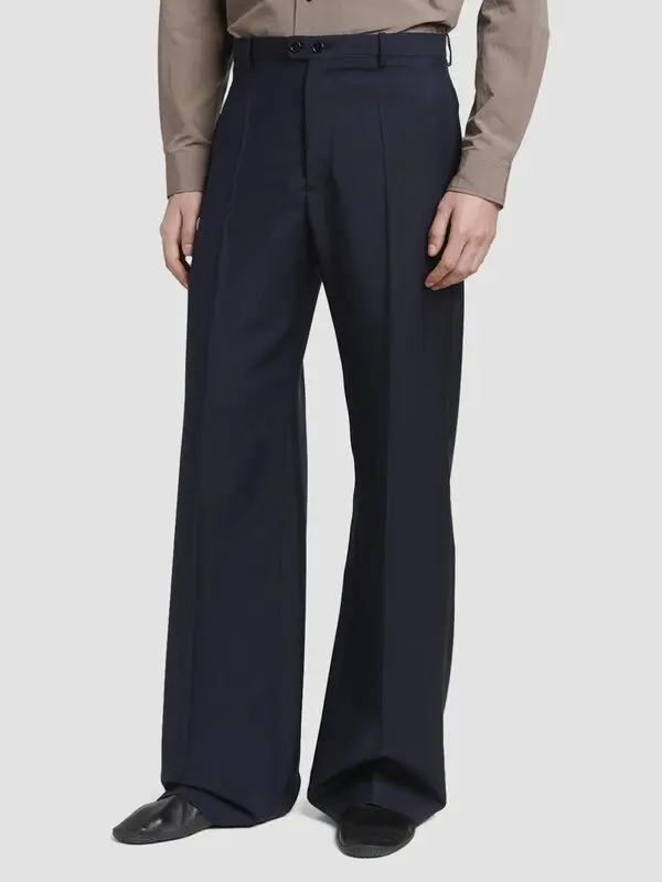 JIL SANDER Virgin Wool-mohair Pintucked Trousers - Dark Blue