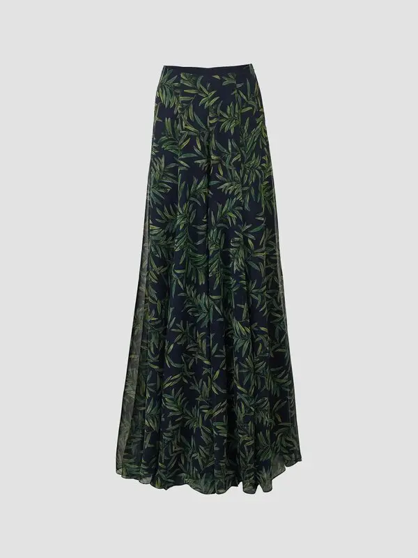Carolina Herrera Iris Leaf Print Silk Wide-leg Pants