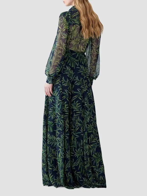 Carolina Herrera Iris Leaf Print Silk Wide-leg Pants