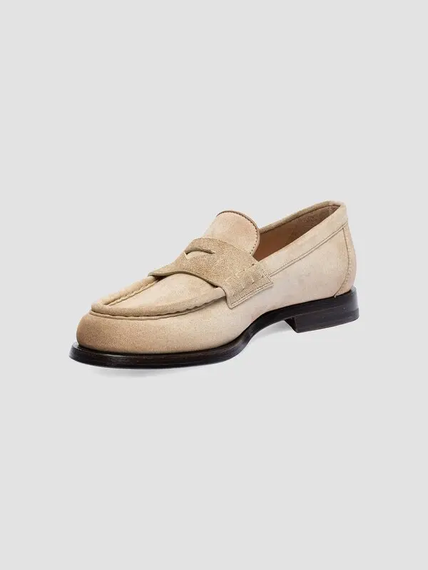 Santoni Airglow Suede Penny Loafers - Beige