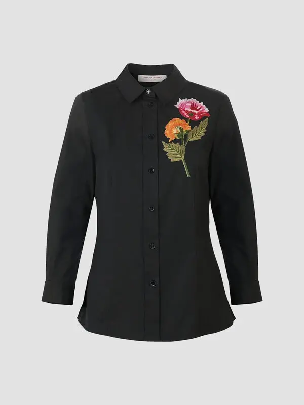 Carolina Herrera Icon Embroidered Cotton-blend Shirt - Black Multi