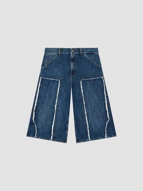 Palm Angels Curved Logo Denim Skater Shorts