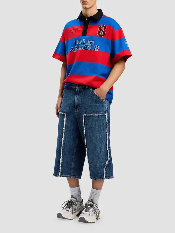 Palm Angels Curved Logo Denim Skater Shorts