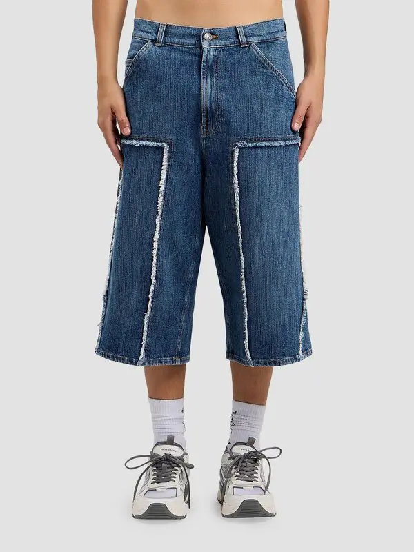Palm Angels Curved Logo Denim Skater Shorts