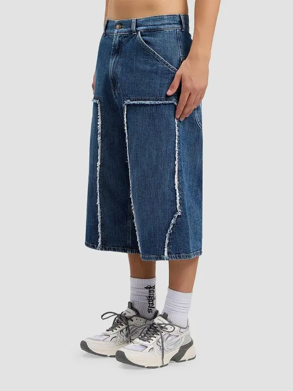 Palm Angels Curved Logo Denim Skater Shorts