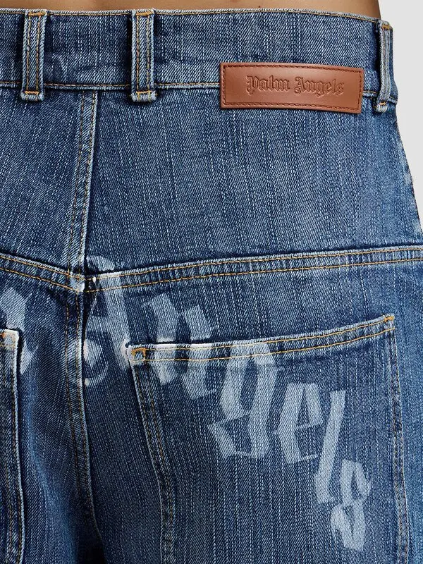 Palm Angels Curved Logo Denim Skater Shorts
