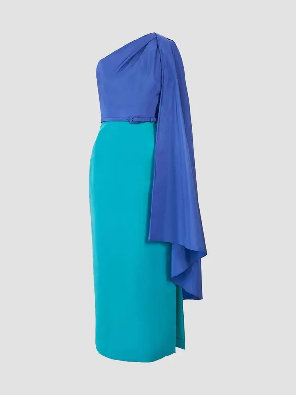 Carolina Herrera Colorblocked Silk Draped Shoulder Sheath Gown