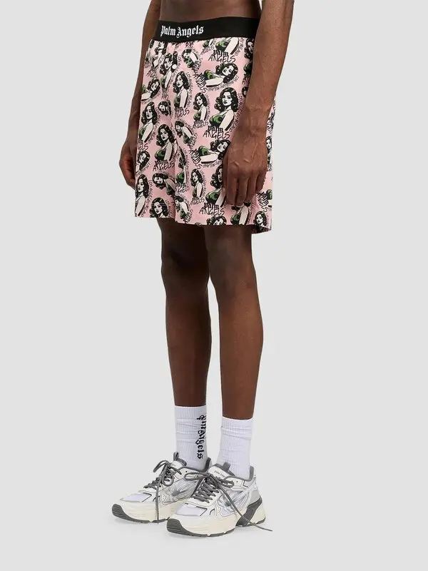 Palm Angels Pinup-print Cotton Shorts