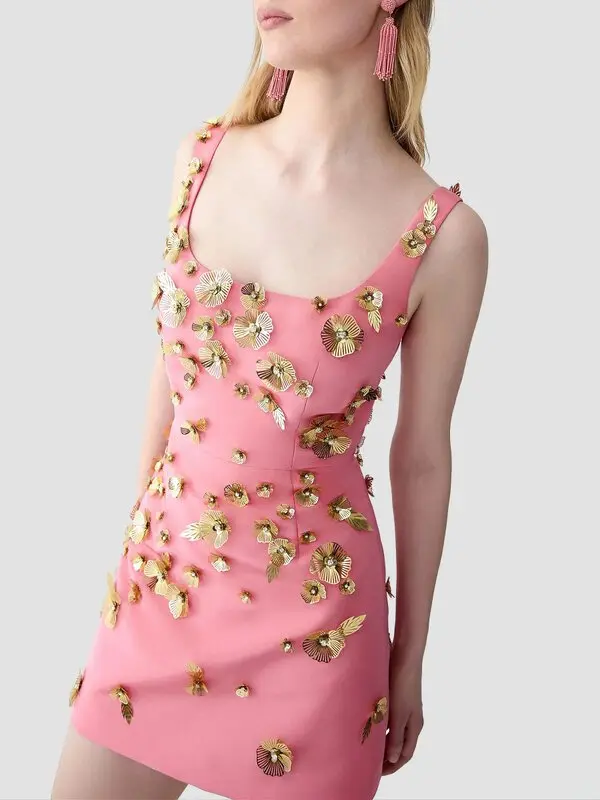Carolina Herrera Floral Embellished Thin-strap Silk Minidress