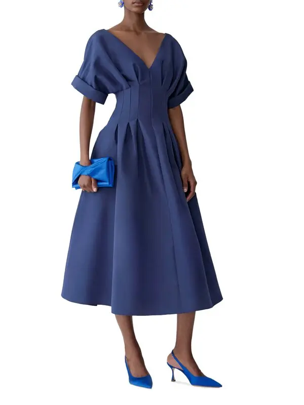Carolina Herrera Corset Silk V-neck Cocktail Dress