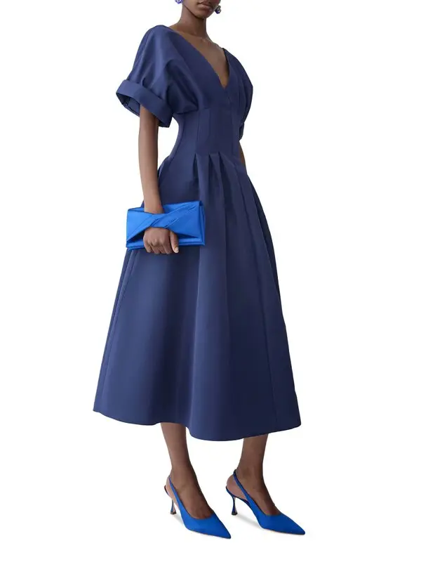Carolina Herrera Corset Silk V-neck Cocktail Dress