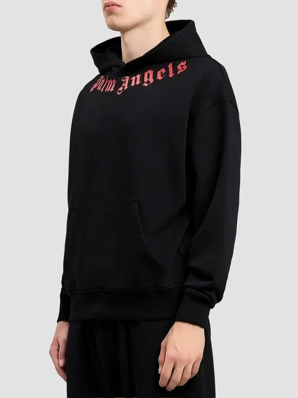 Palm Angels Logo Neck Cotton Hoodie - Black Red
