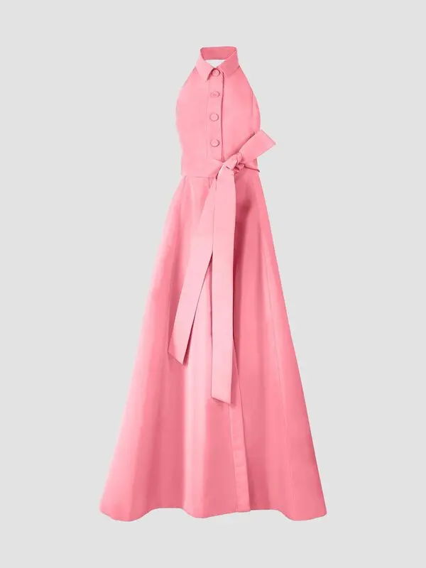Carolina Herrera Collared Halter Silk A-line Gown