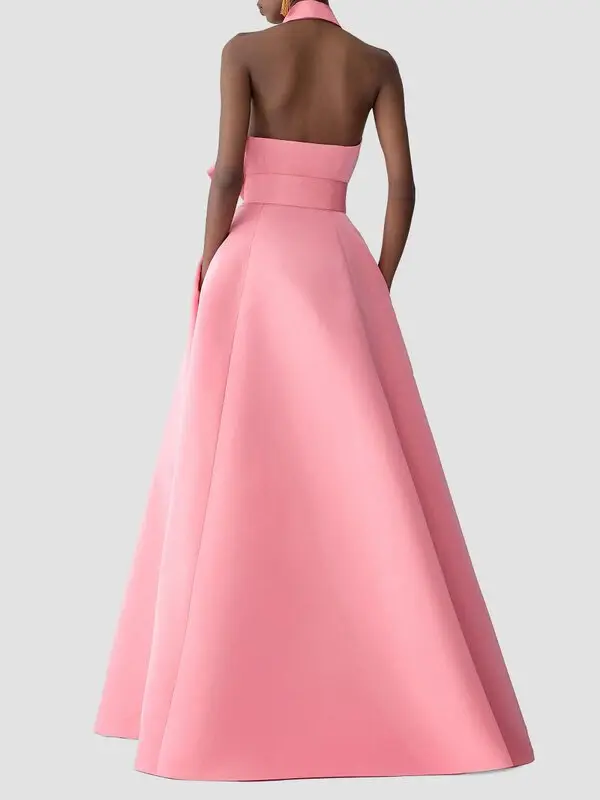 Carolina Herrera Collared Halter Silk A-line Gown