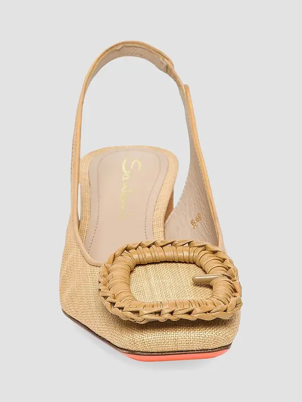 Santoni Lemon 50mm Raffia & Leather Slingback Pumps